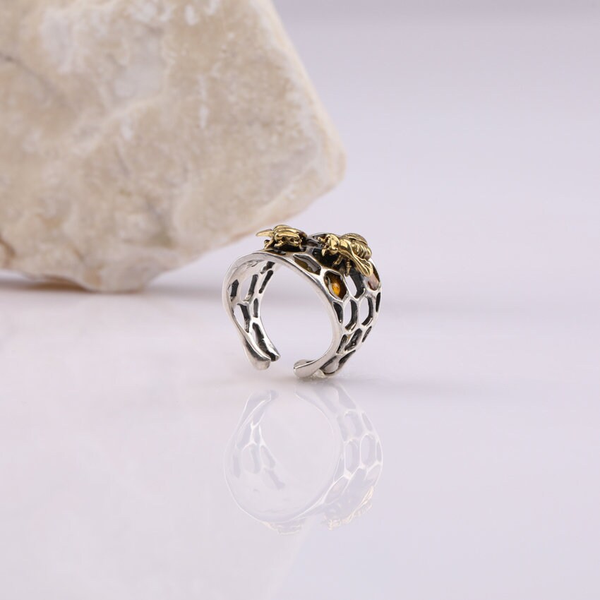 Beehive Silver Ring Honey Bee Ring Honeycomb Bee Ring Bee - Etsy