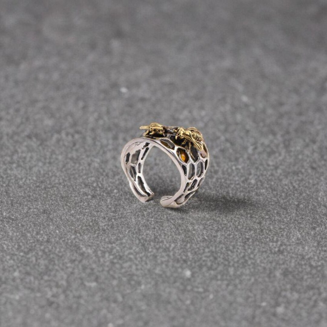 Sterling Silver Beehive Ring: Honeycomb Bumble Bee Adjustable Ring - Etsy