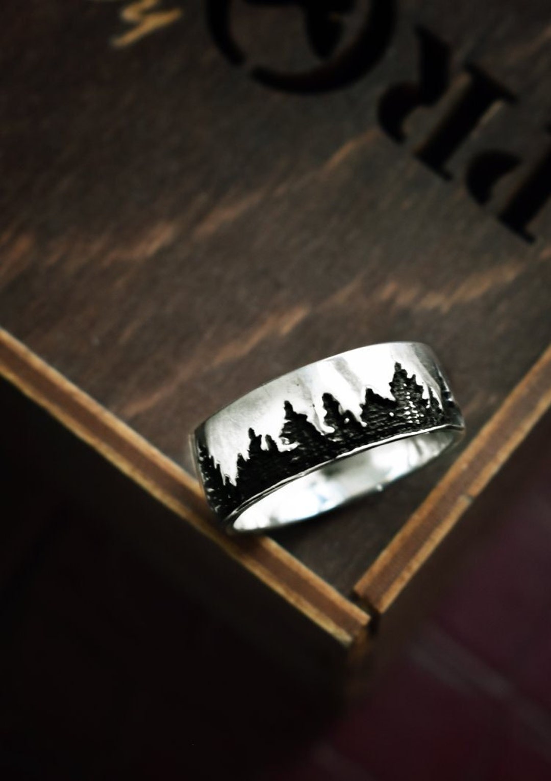 Forest Silver Ring Tree Forest Band Pine Trees Ring Tree - Etsy