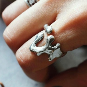 Dripping Liquid Ring, Silver Melting Ring, Sterling Modern Popular ...