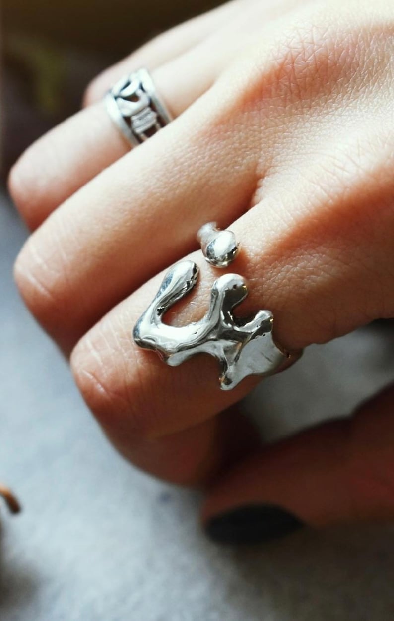 Dripping Liquid Ring Silver Melting Ring Sterling Modern | Etsy