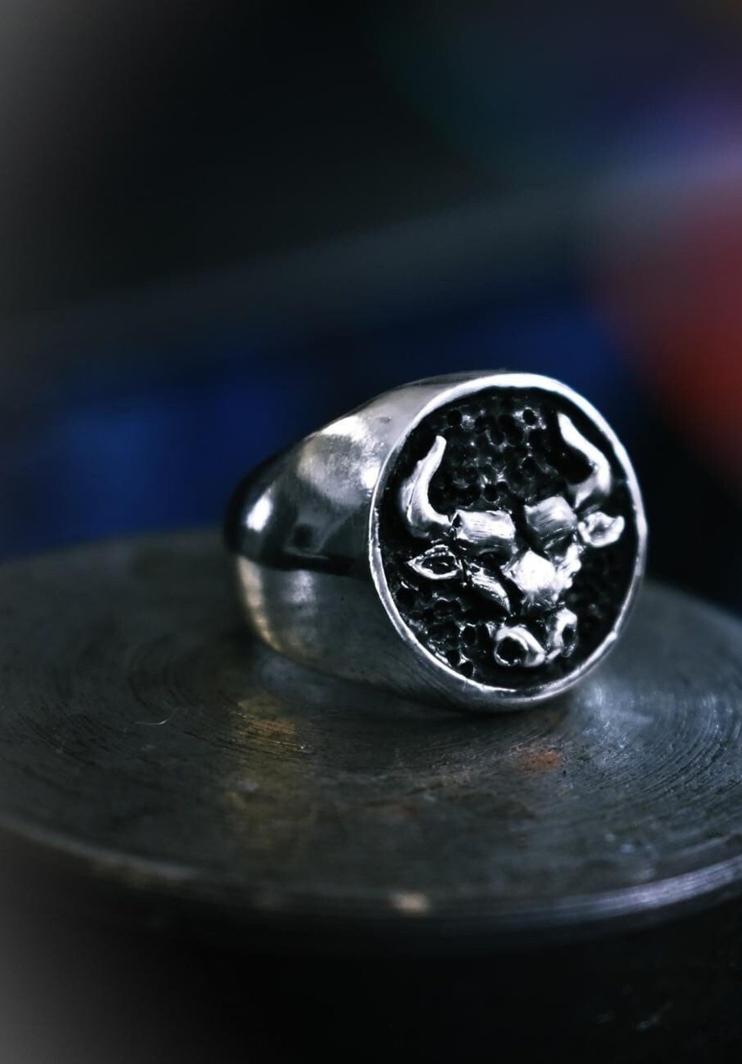 Bull Taurus Signet Silver Ring, Bull Pinky Men Ring, Bull Head Brutal ...