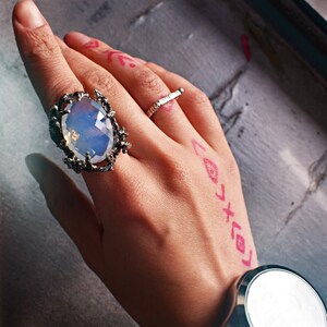 Huge Gemstone Silver Ring, Faceted Big Rock Ring, Red Purple Orange ...