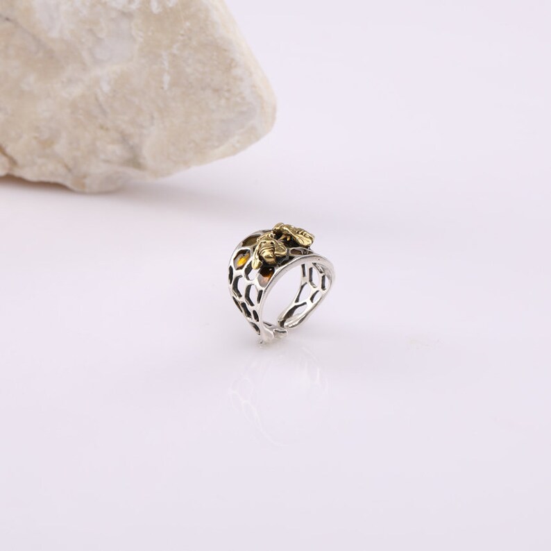 Beehive Silver Ring Honey Bee Ring Honeycomb Bee Ring Bee - Etsy