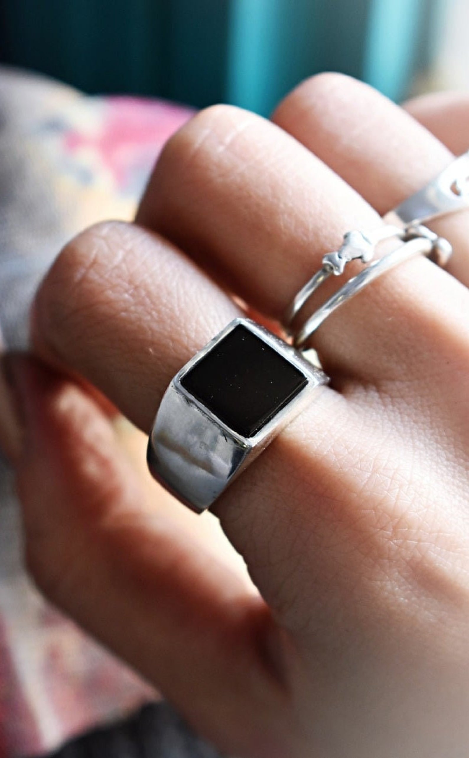 Mens Onyx Signet Ring in Sterling Silver Square Onyx Ring - Etsy