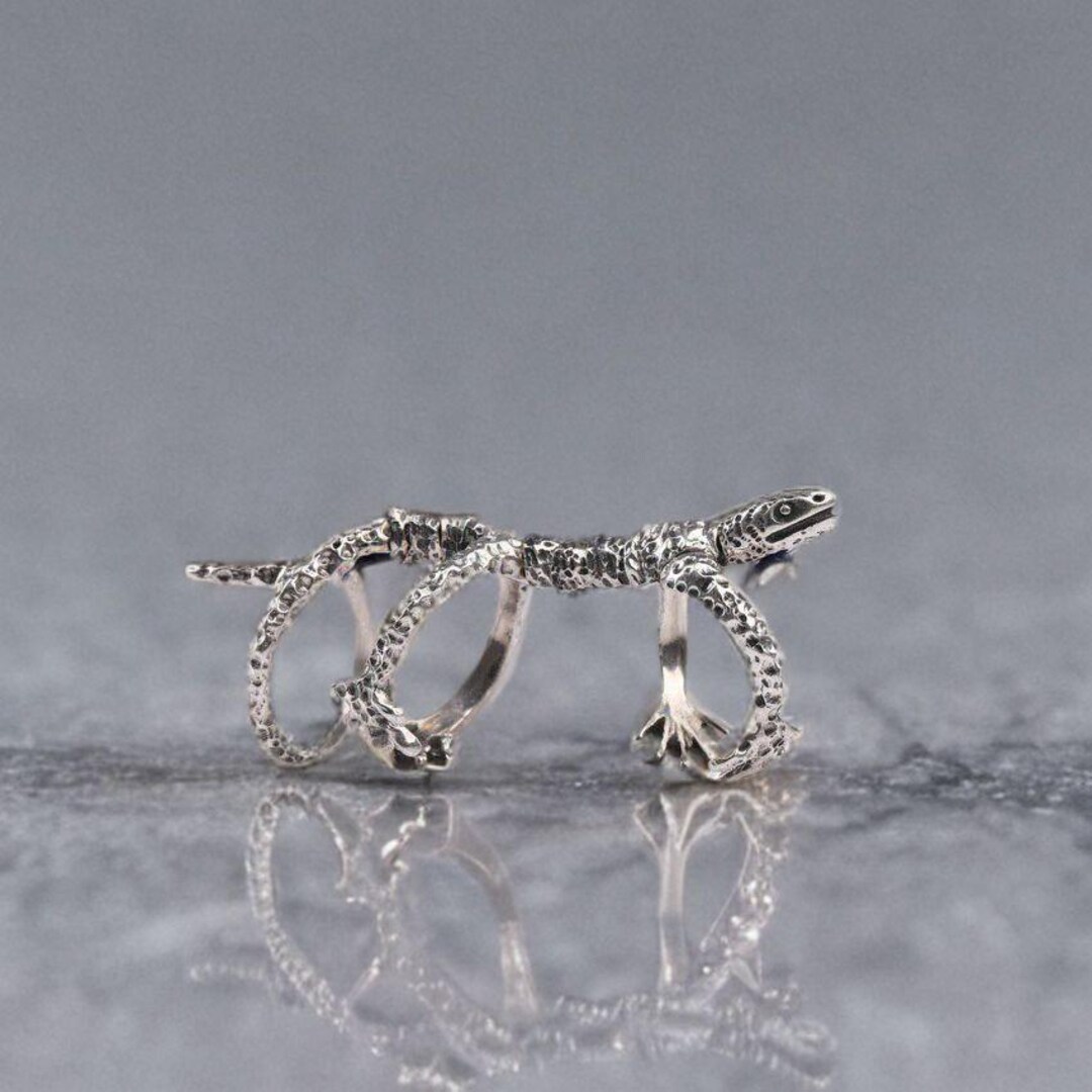 Climbing Lizard Sterling Silver Two Finger Ring - Etsy