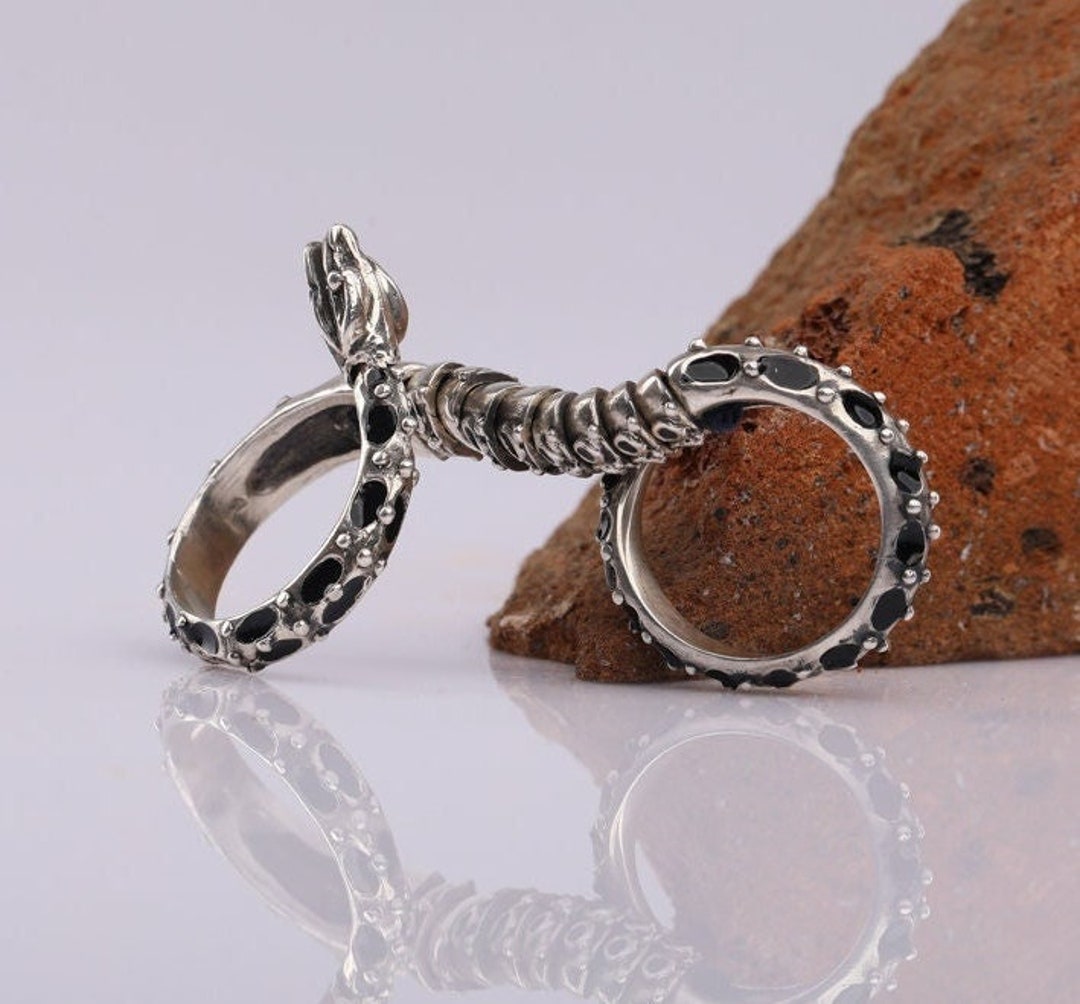 2 Finger Snake Silver Ring, Wrapped Serpent Ring That Can Be Worn in 5 ...
