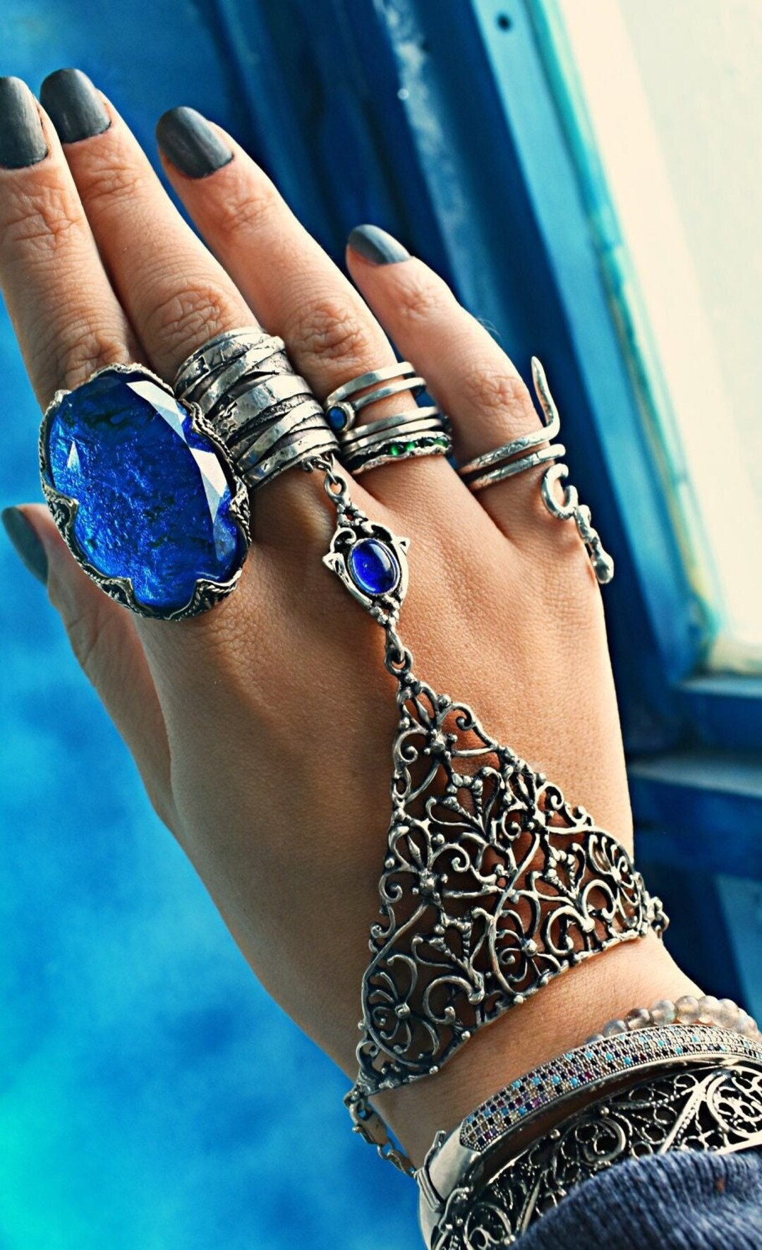Slave Bracelet, Hand Chain, Ring Attached to Bracelet in Sterling ...