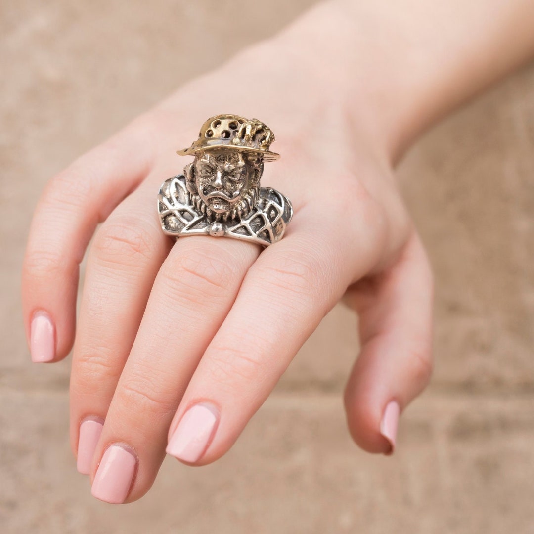 Royal Jesters With a Brass Hat Ring, King Face Ring for Men and Women ...
