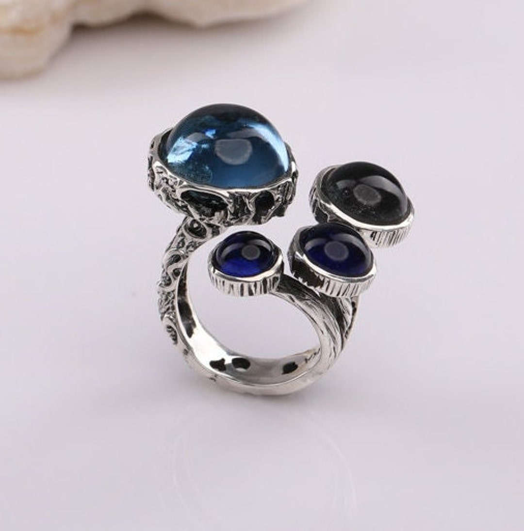 Double Ring, Open Band 2 Gems Ring, Bubble Ring, Cuff Stones Ring ...