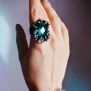 Huge Gemstone Silver Ring, Faceted Big Rock Ring, Red Purple Orange ...