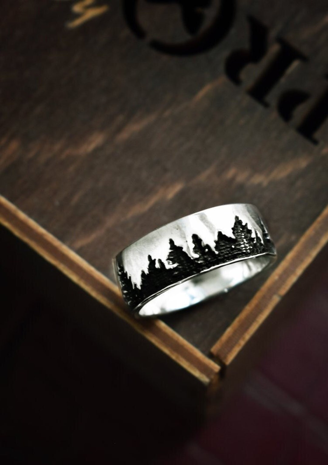 Forest Silver Ring, Tree Forest Band, Pine Trees Ring, Tree Line Band ...