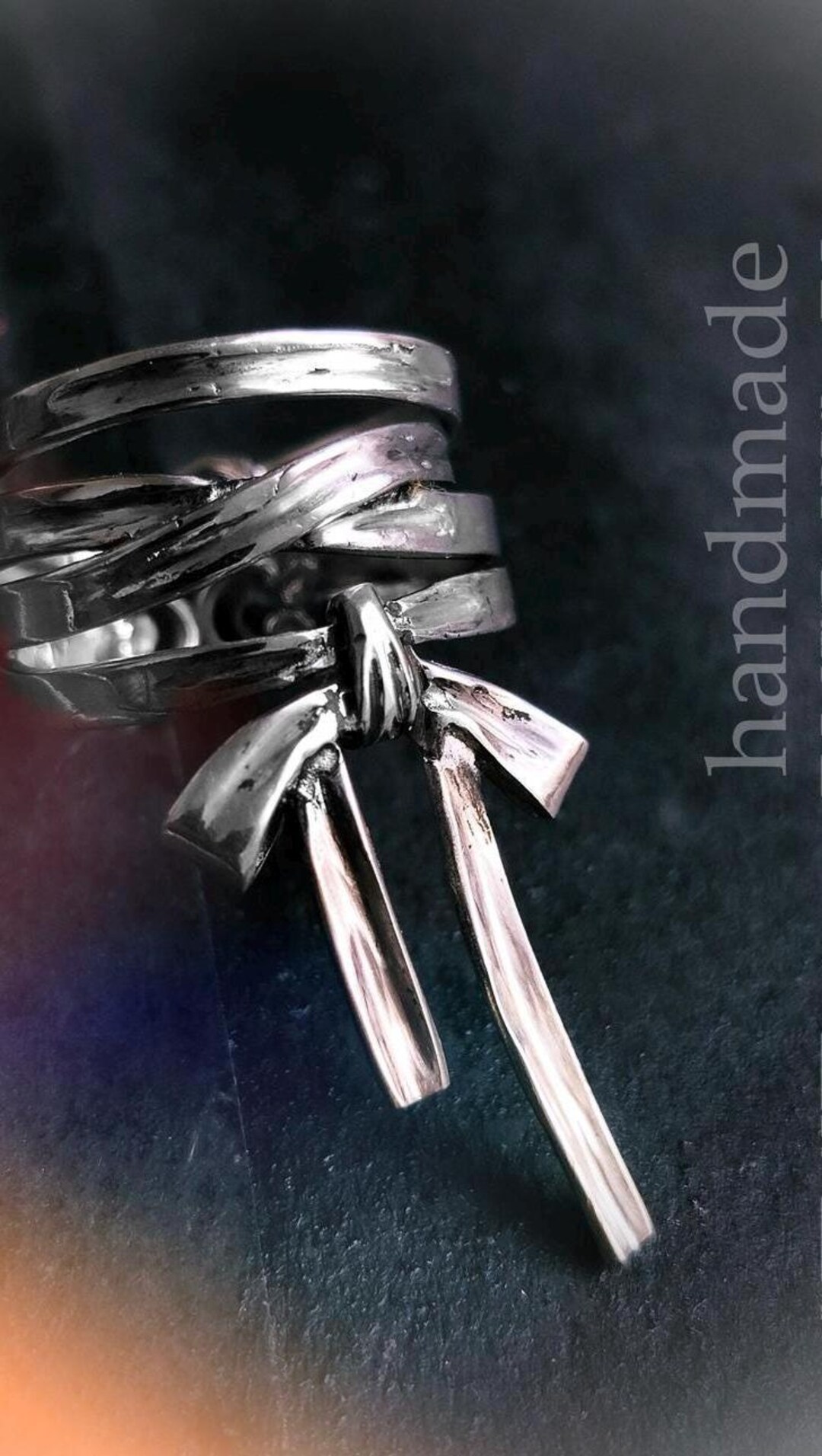 Bow Silver Ring, Black Wrapped Bow Ring, Ribbon Sterling Ring, Knot Bow ...