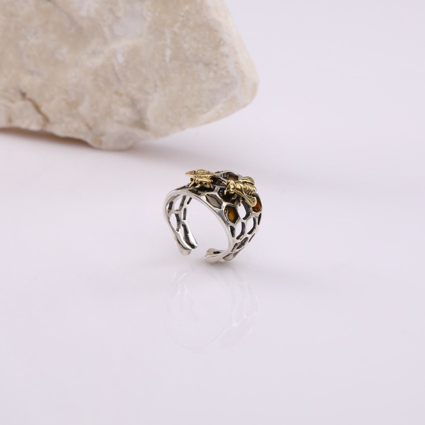 Beehive Silver Ring Honey Bee Ring Honeycomb Bee Ring Bee - Etsy