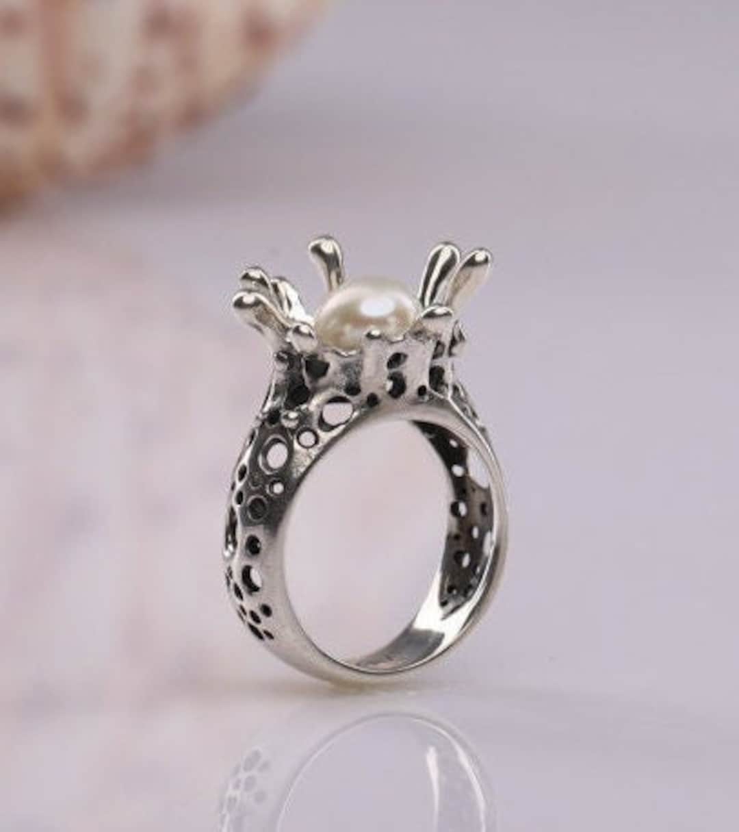 Cocktail Pearl Ring, Pearl Jewelry, Elegant Ring in Sterling Silver ...