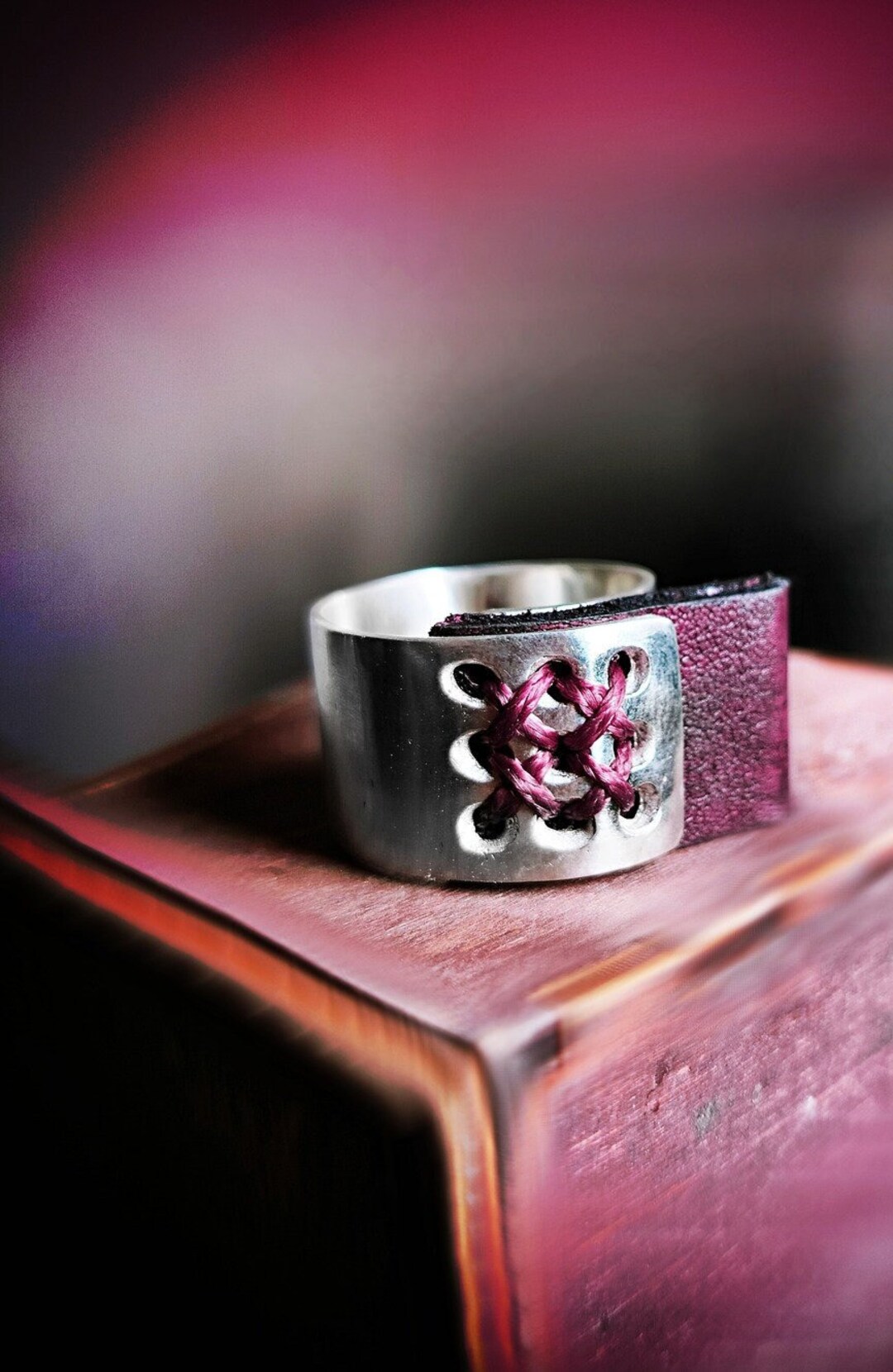 Lace Ring in Sterling Silver, Corset Leather Ring, Shoelace Modern Ring ...