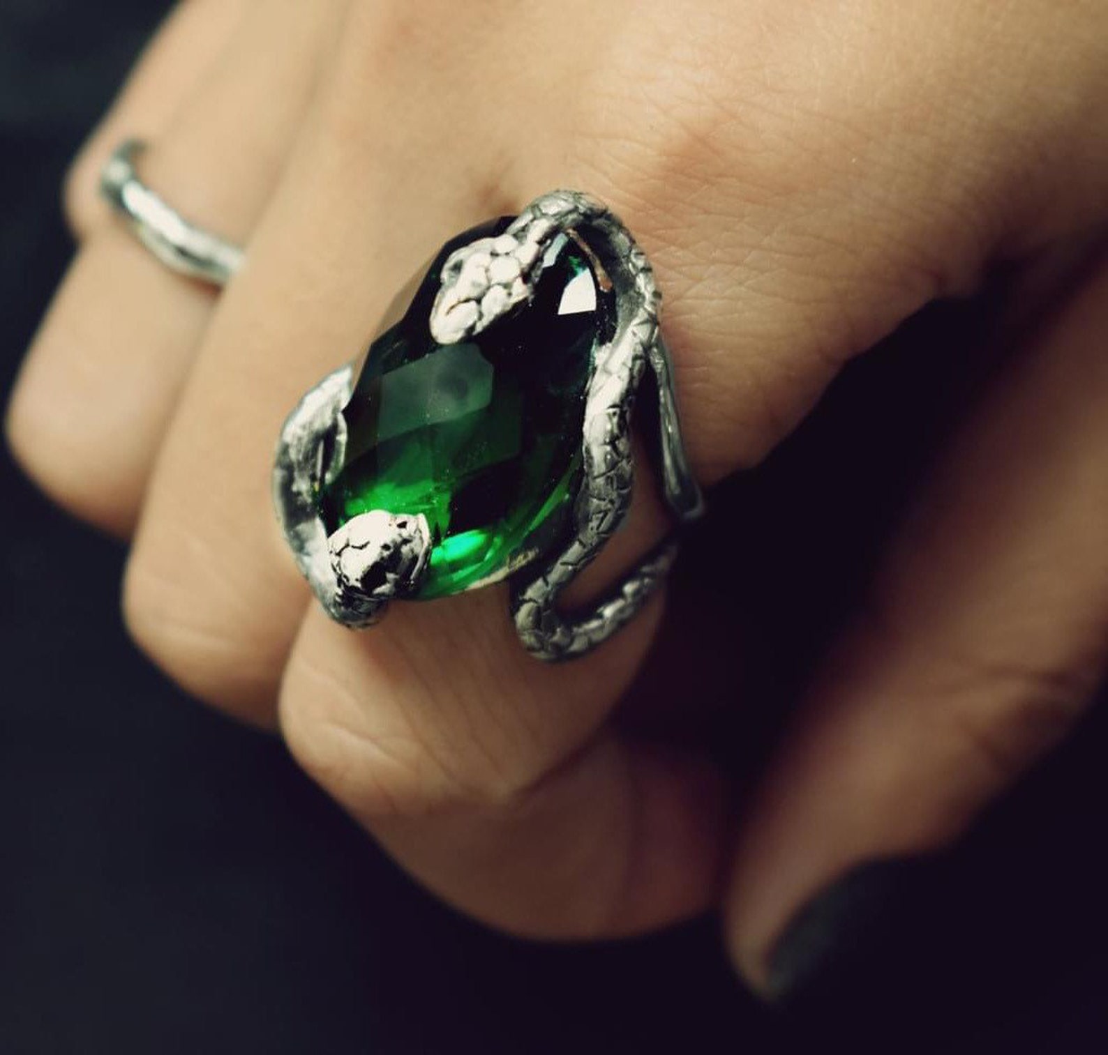 Snake Ring Green Gemstone Wrap Snake Ring Sterling Silver - Etsy