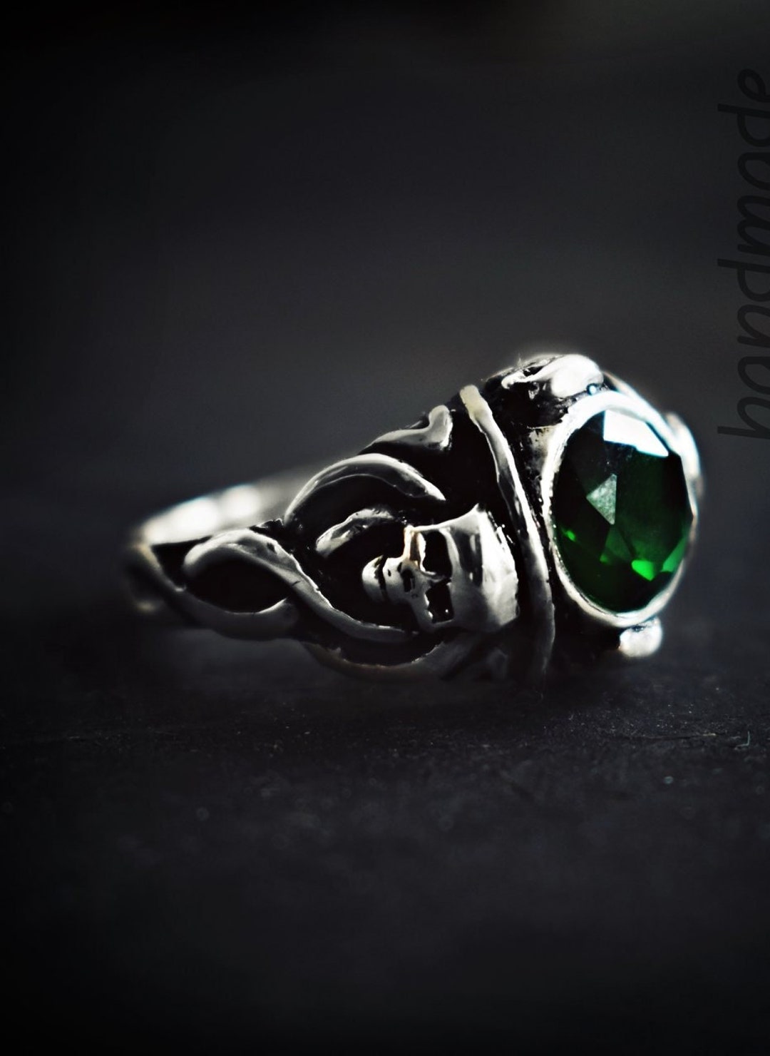 Sterling Silver Skull Ring, Gothic Gemstone, Rocker Jewelry - Etsy