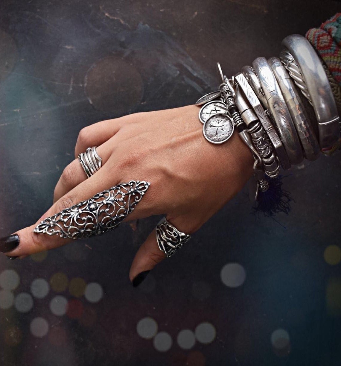 Full Finger Filigree Ring Extra Long Sterling Silver Ring - Etsy