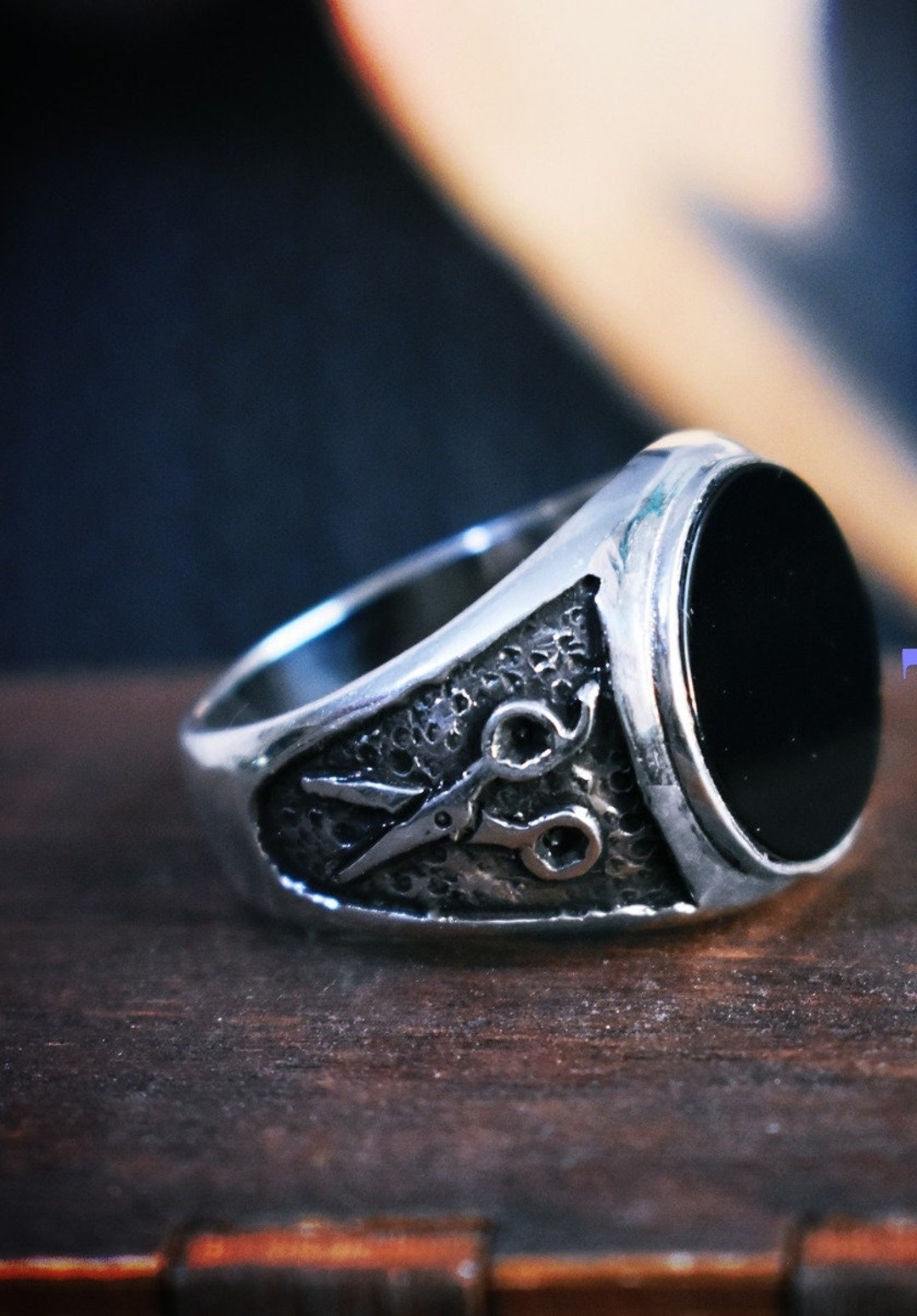 Sterling Silver Onyx Signet Ring: Hair Stylist Scissor Design - Etsy