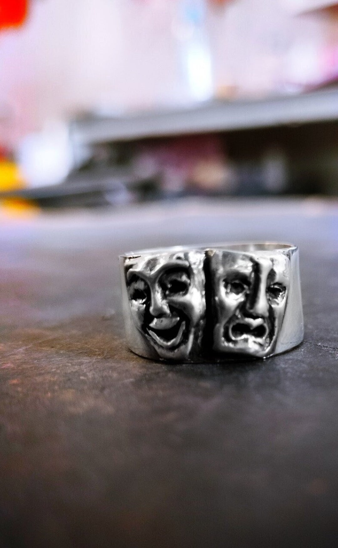 Face Silver Ring, Comedy Tragedy Ring, Teater Ring, Happy and Sad Two ...