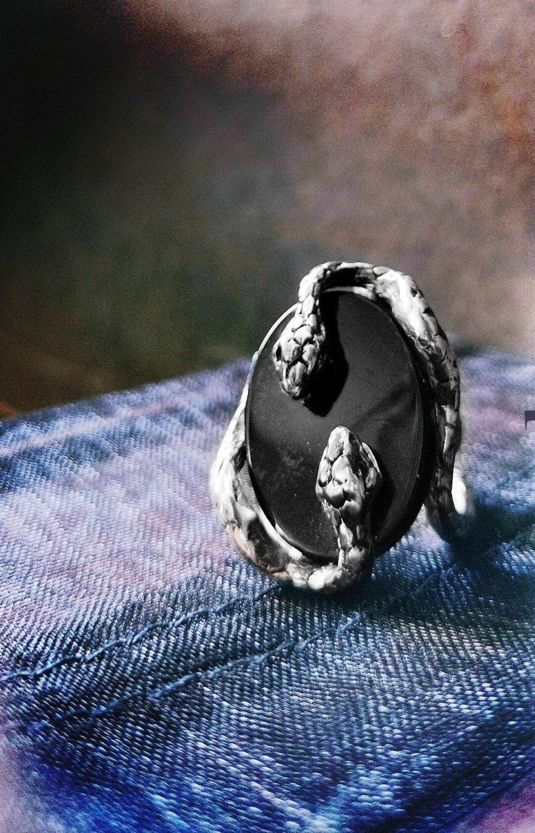 Onyx Snake Ring, Black Gemstone Wrap Snake Ring, Sterling Silver Vintage Serpent Ring ...