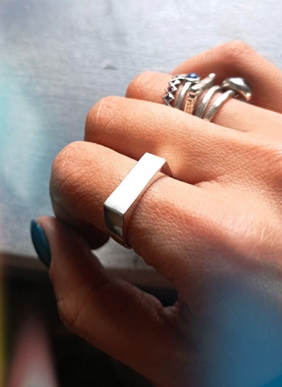 Silver Line Ring, Rectangle Bar Ring, Plate Line Bar Minimalist Ring ...