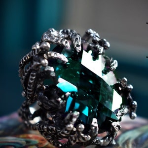 Huge Gemstone Silver Ring, Faceted Big Rock Ring, Red Purple Orange ...