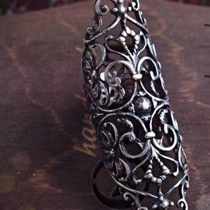 Full Finger Filigree Ring, Extra Long Sterling Silver Ring, Long ...