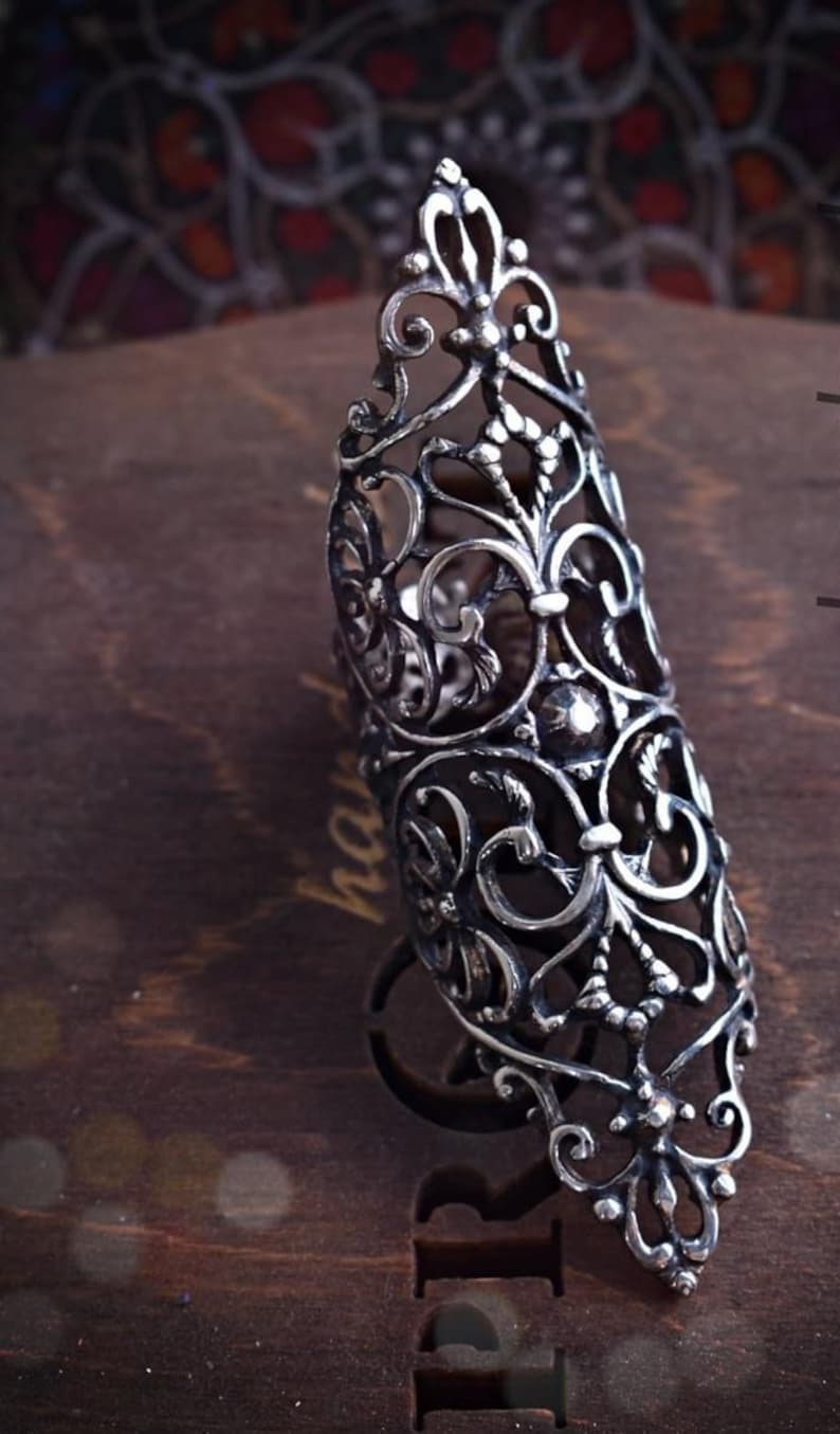 Full Finger Filigree Ring Extra Long Sterling Silver Ring - Etsy