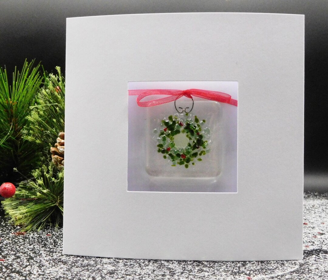 Handmade Fused Glass Christmas Card With a Christmas Wreath in a ...