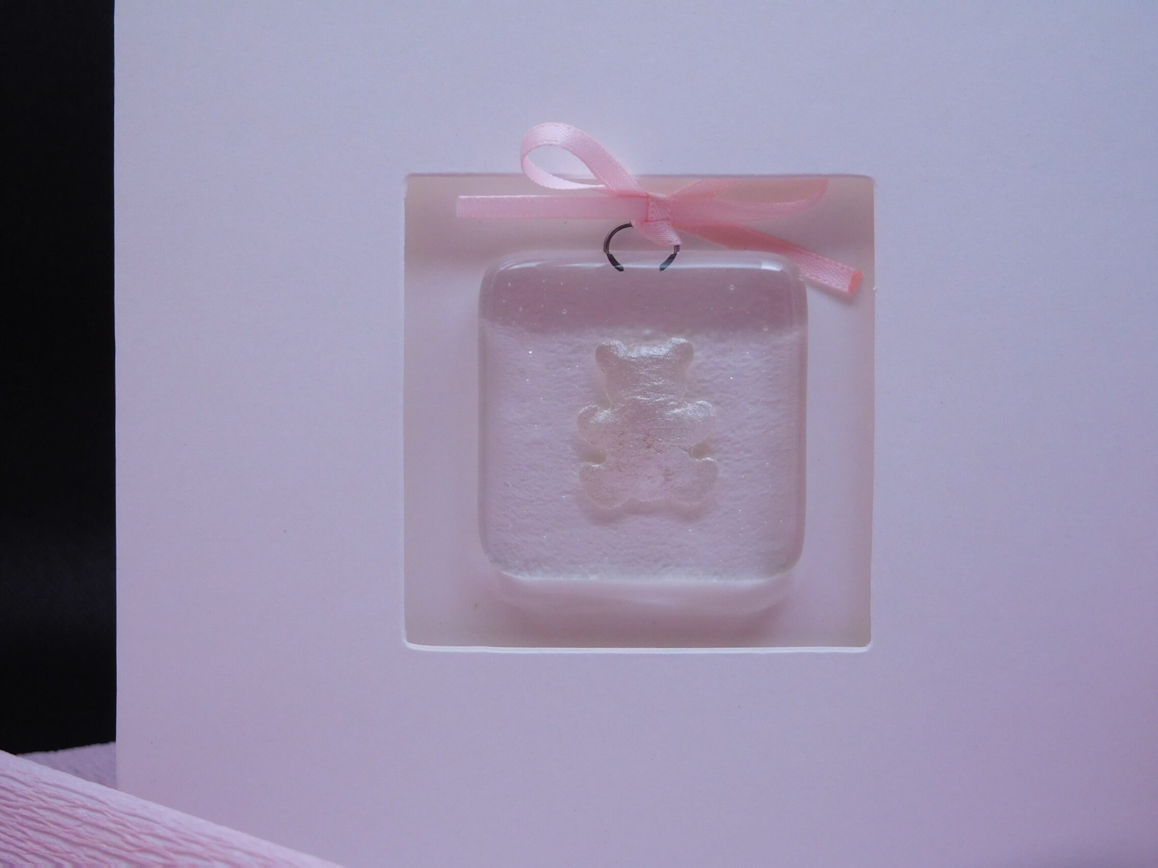 Handmade Fused Glass New Baby Girl Card With a Teddy Bear in a - Etsy
