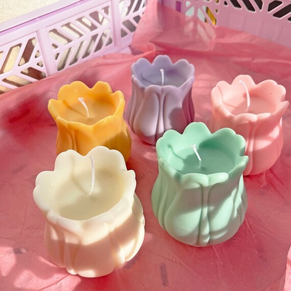 Tulip Pillar Soy Wax Candle Flower Shaped Candles Custom - Etsy