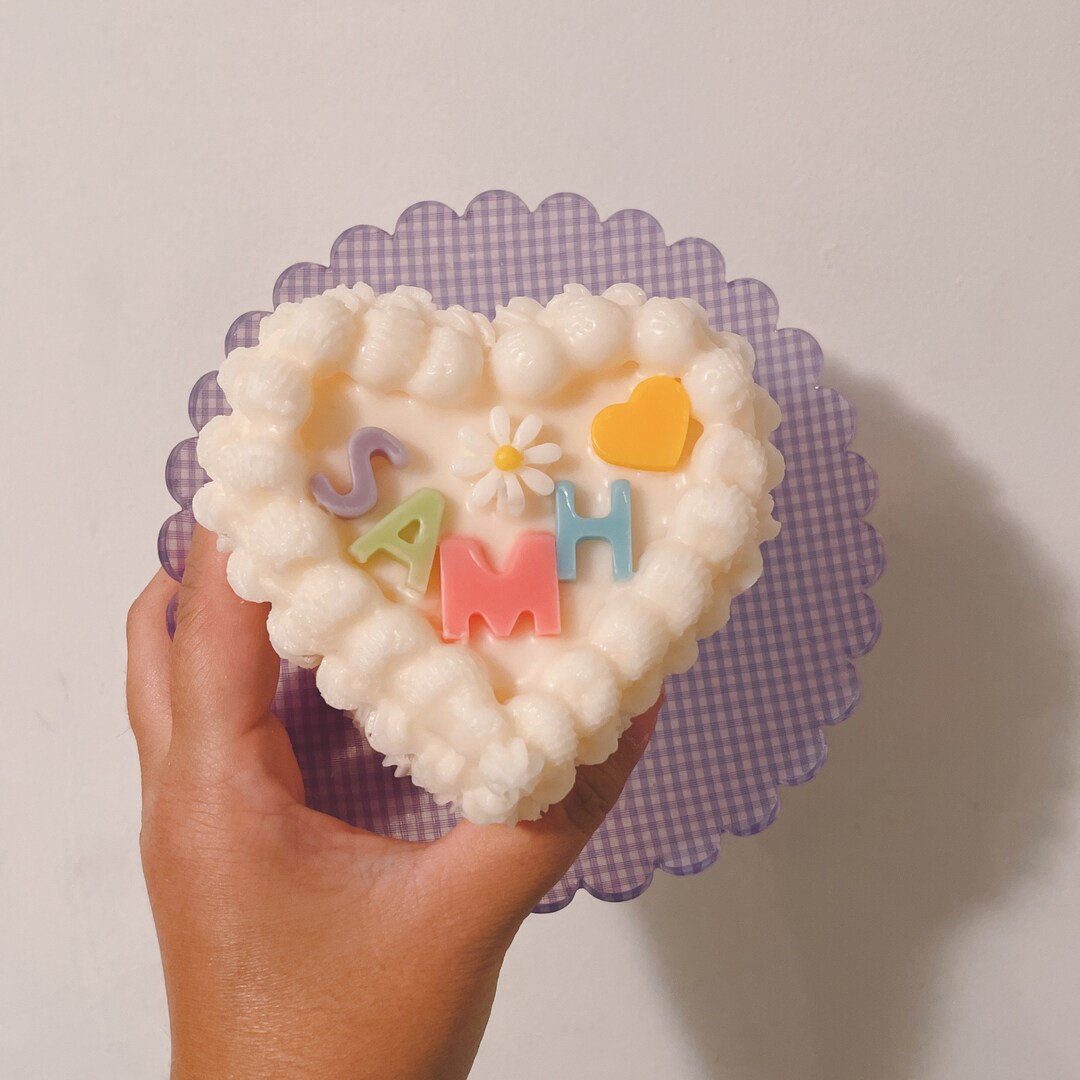 Custom Heart Cake Shaped Candle, Personalized Candle, Soy Wax Candle ...
