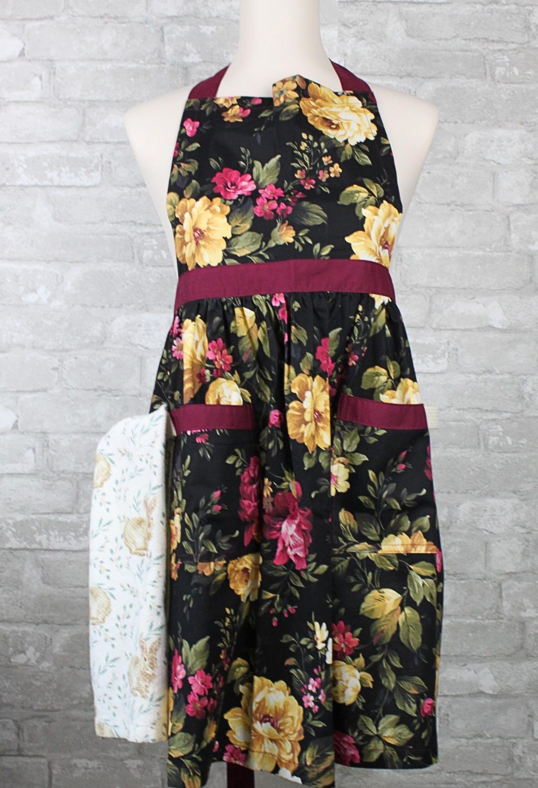 Vintage Floral Full Apron With Pockets & Towel Loop | Handmade Rose ...