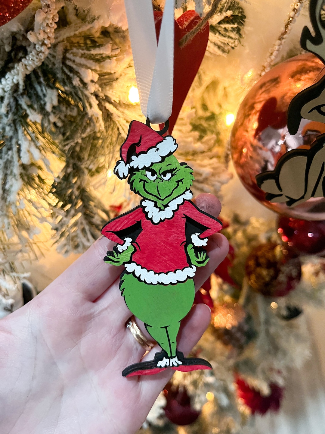 Vintage Grinch Painted Colour Wooden Christmas Ornament - Etsy