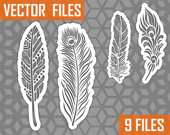 9 Feather Svg Svg Files Laser Cut Files SVG CDR Vector | Etsy