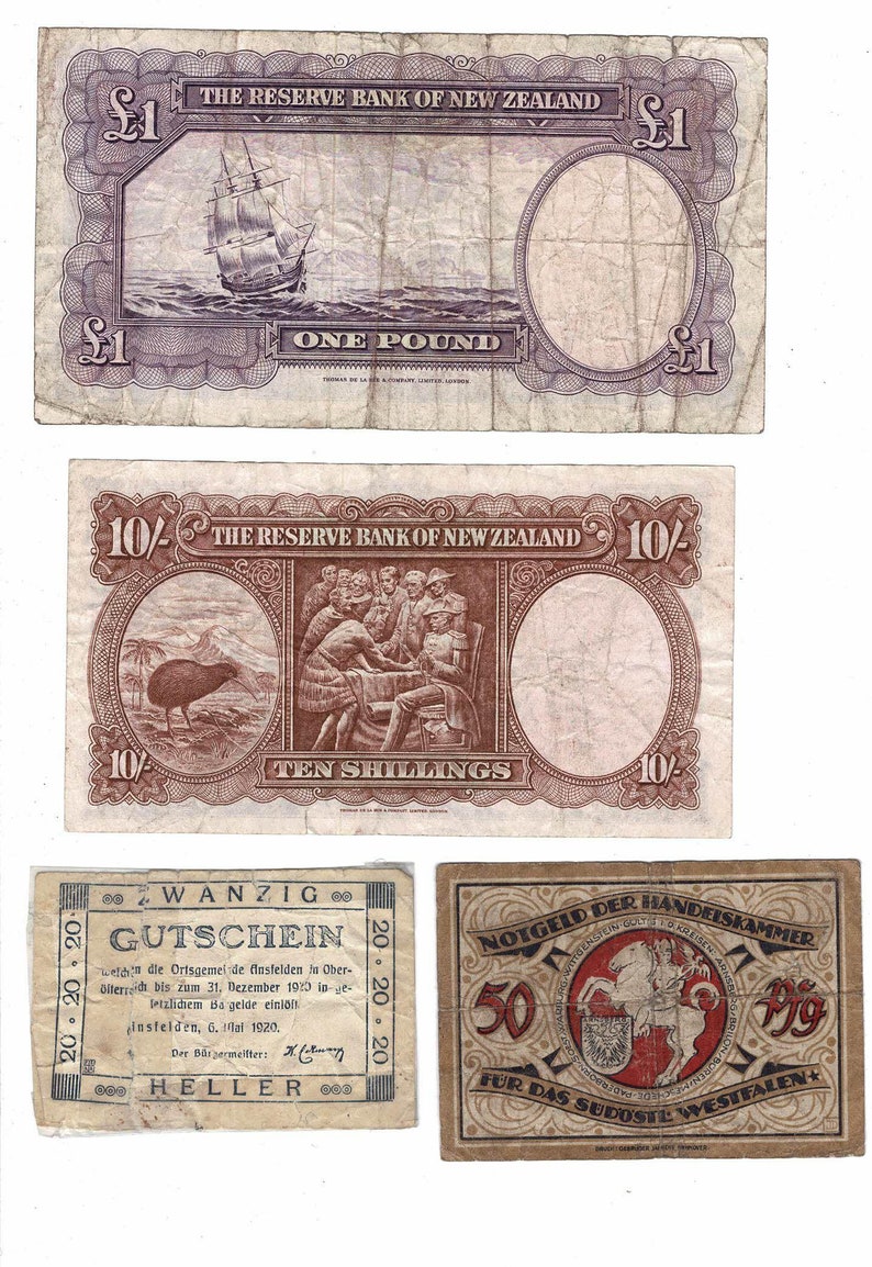 NZ One Pound Vintage Note 10 Shillings and Other Wondrous Old Money for ...