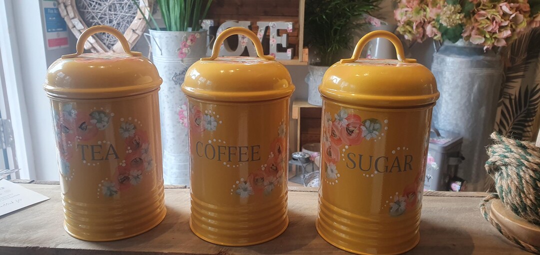 Yellow Tea Coffee Sugar Canisters - Etsy UK