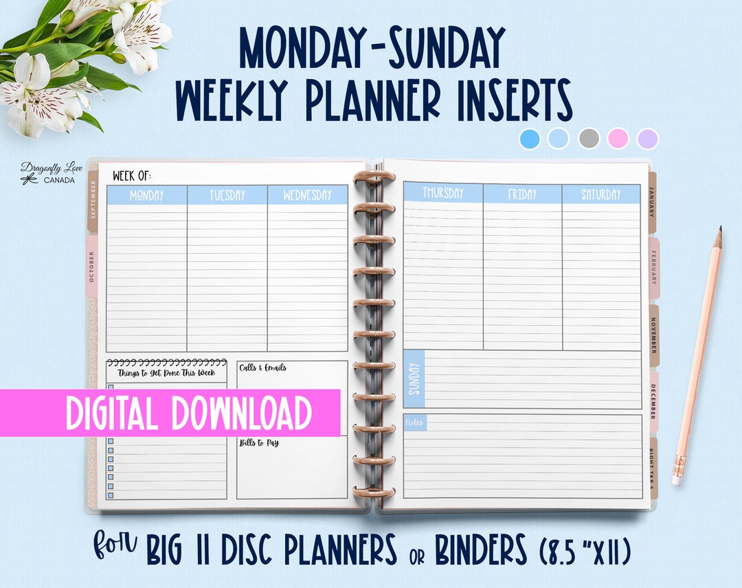 Undated Monday-sunday Planner Pages - Vertical Weekly Planner Inserts ...