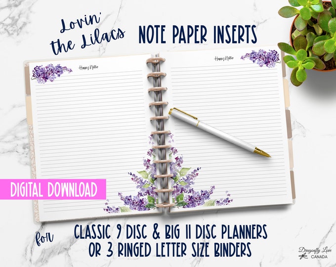 Planner Note Paper With Lilacs for Classic, Big or Skinny Classic Disc ...