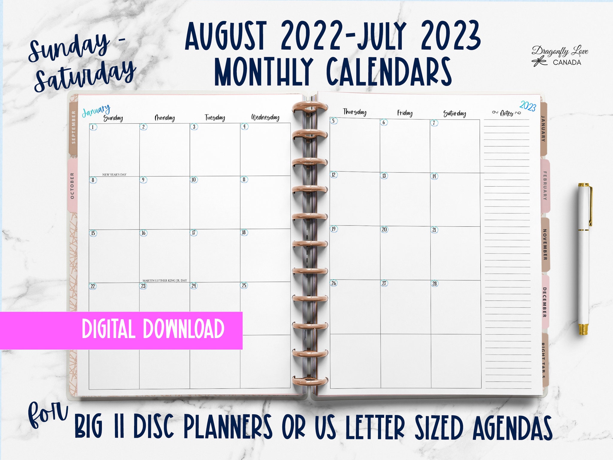 August 2022-july 2023 Monthly Calendars for Big 11 Disc or US - Etsy