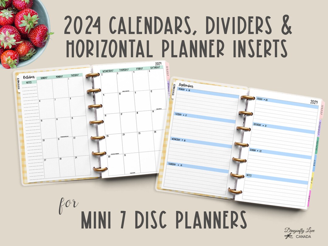 2024 Horizontal Planner Inserts With Calendars for Mini 7 Disc Planners ...