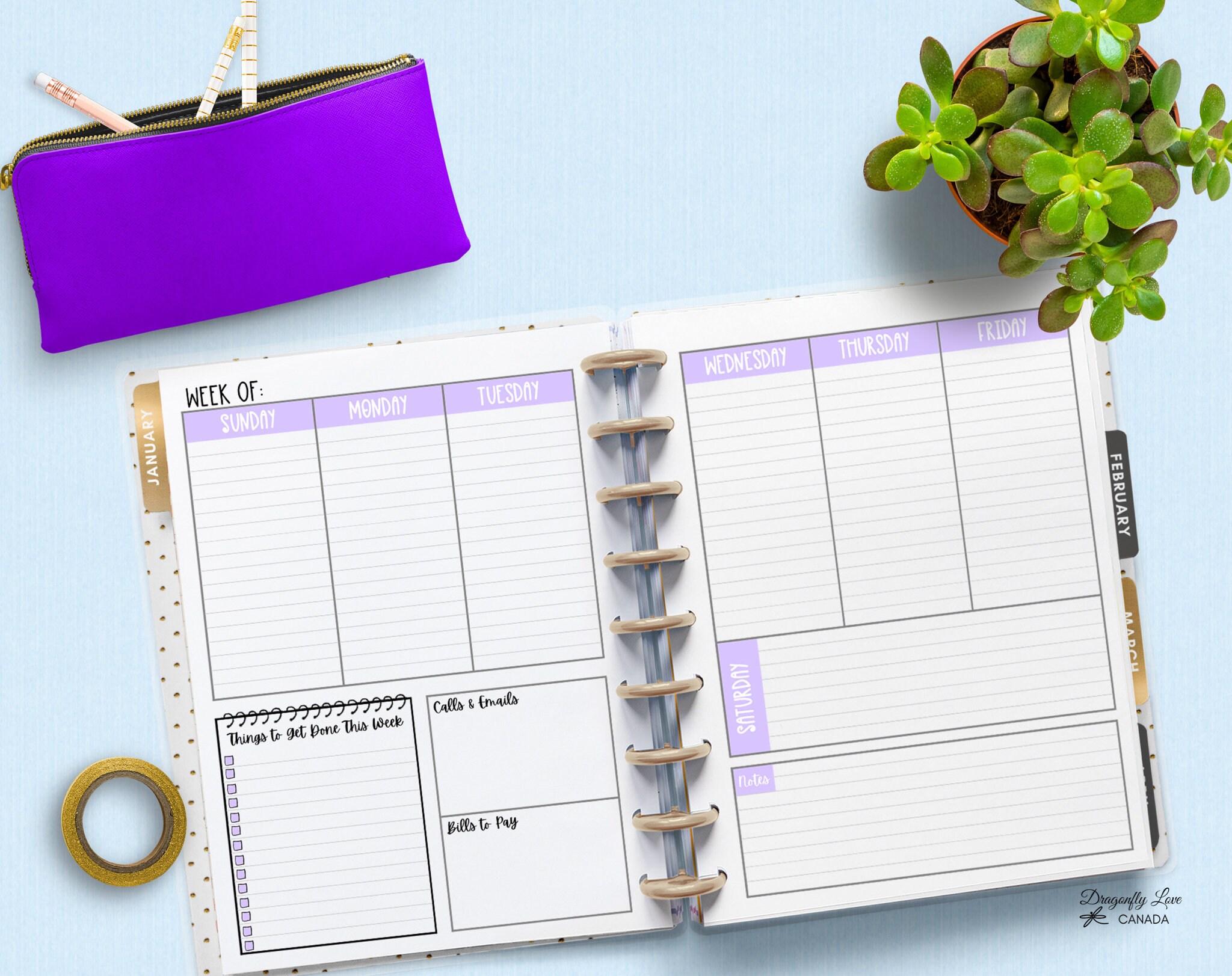 Sunday-saturday Weekly Planner Pages Vertical Layout | Etsy