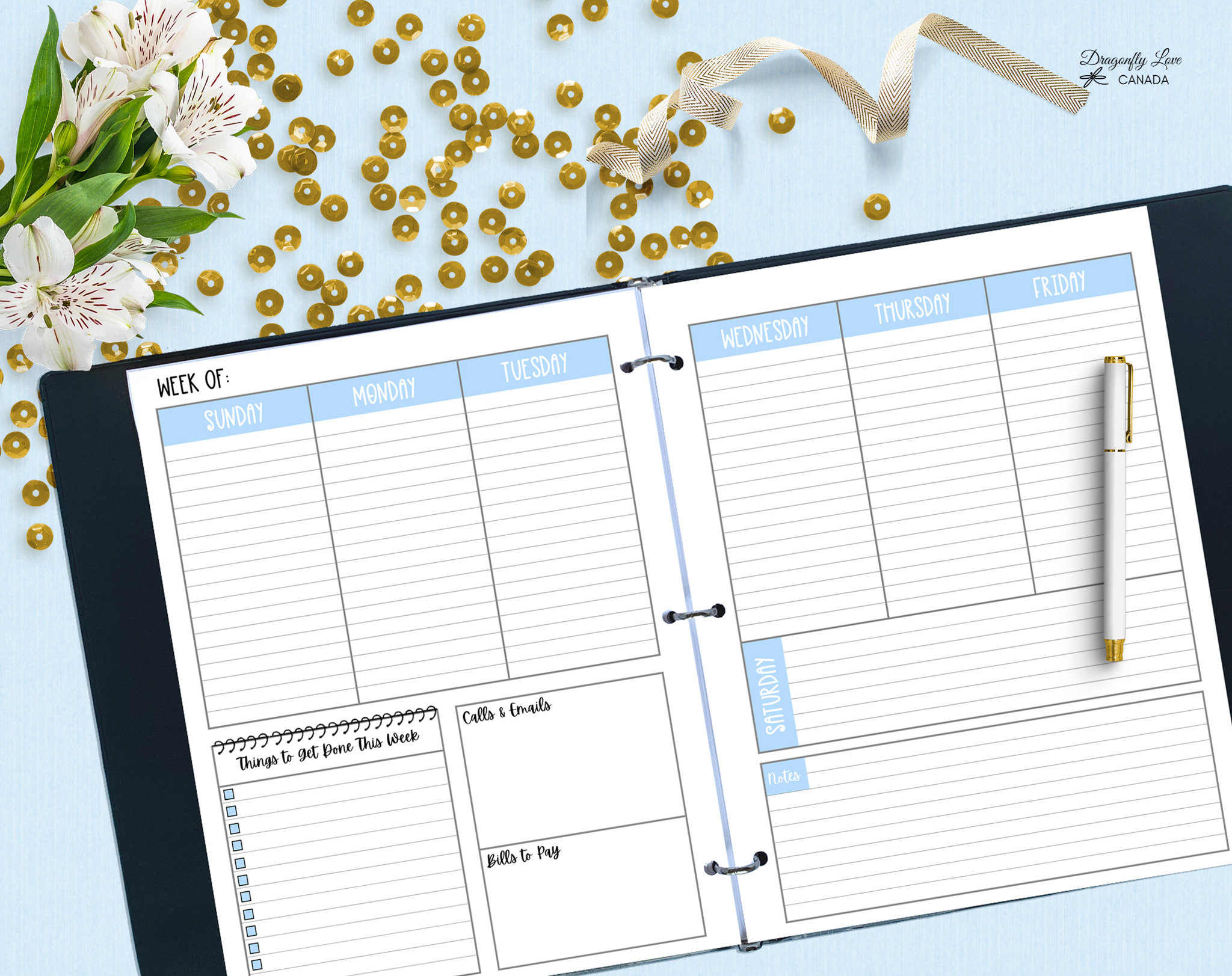 Sunday-saturday Weekly Planner Pages Vertical Layout | Etsy