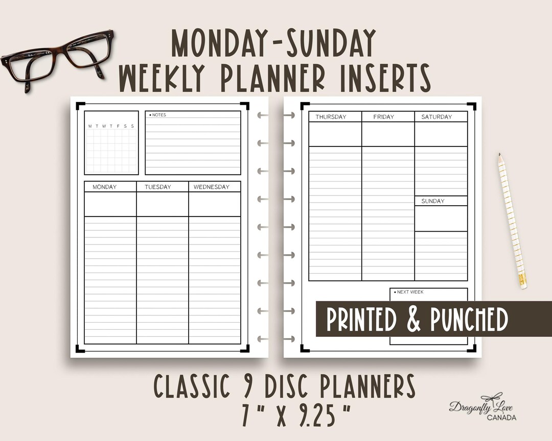 Monday-sunday Vertical Planner Inserts - Undated Weekly Planner Refills ...