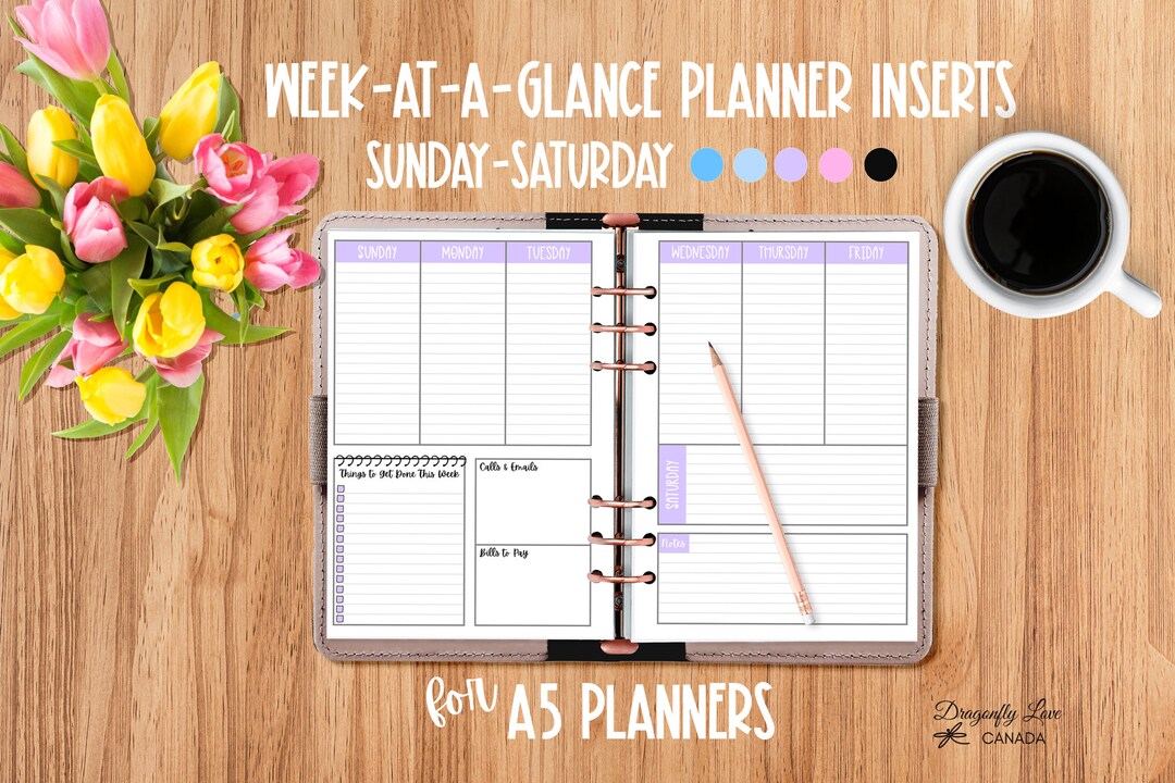Sunday-saturday Weekly Planner Inserts A5 Agenda Pages - Etsy