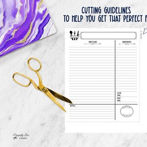 Recipe Planner Printable - Minimalist Cookbook Inserts - Foodie Meal ...