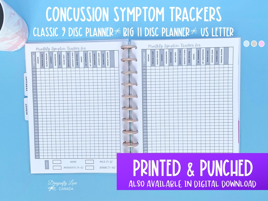 Concussion Symptoms Tracker - Brain Injury Symptom Record - Monthly ...