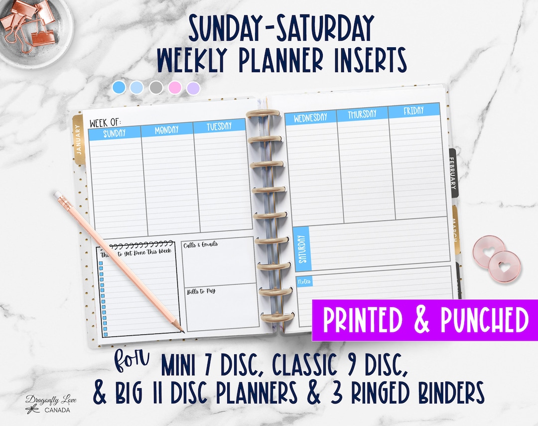 Sunday-saturday Weekly Planner Pages- Vertical Layout - Undated Refills ...